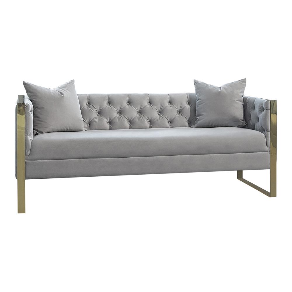 Eastbrook Glam Style Sofa in Light Grey Velvet with Gold Base - Hyme ...