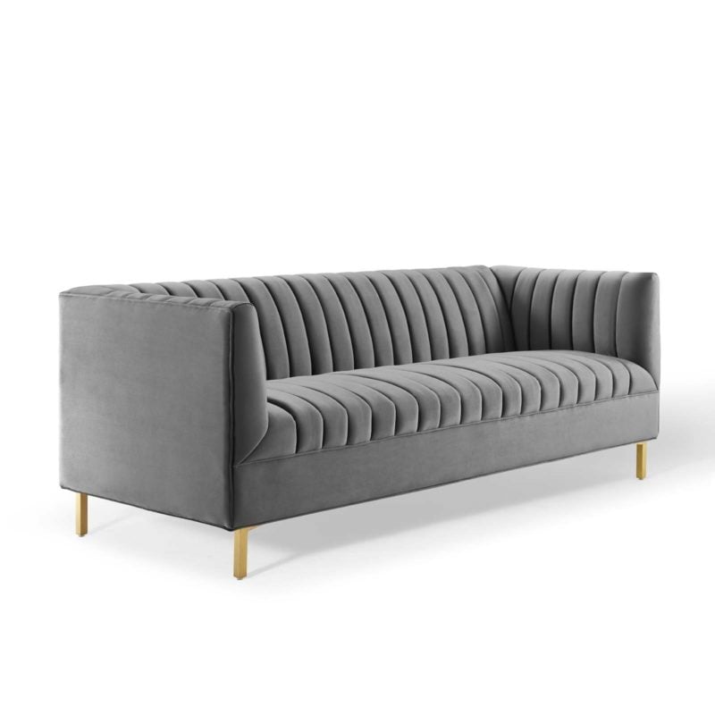Shift Channel Tufted Performance Velvet Sofa in Gray - Hyme Furniture