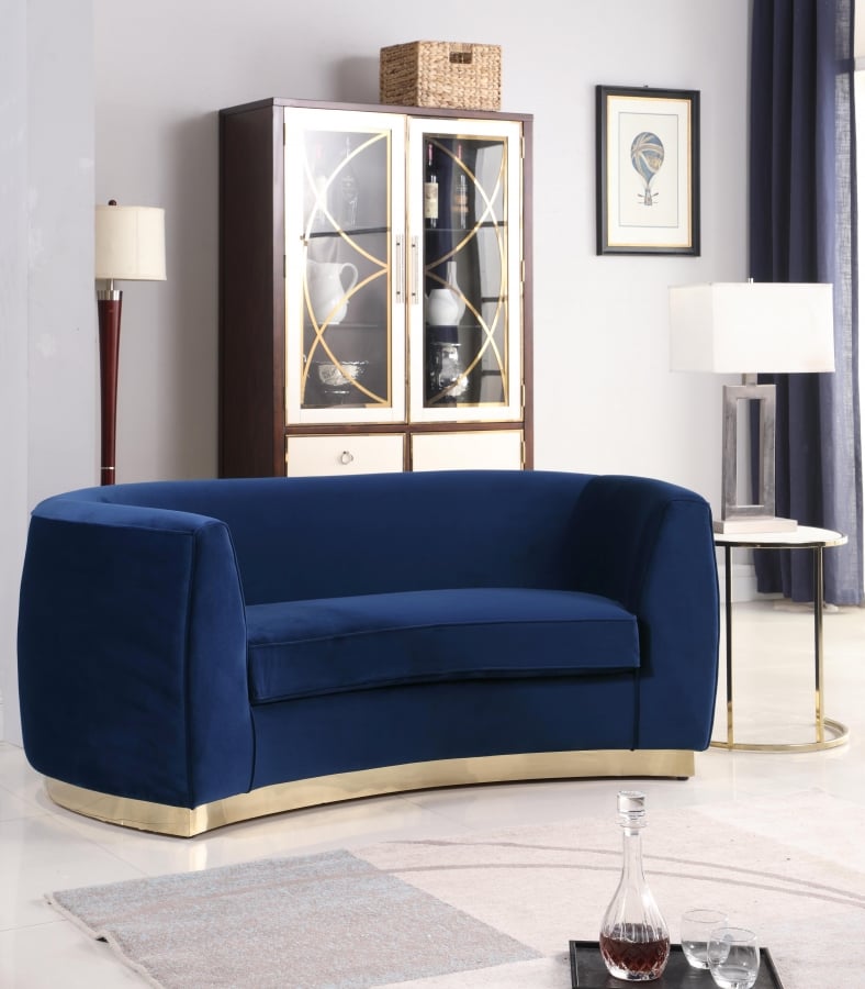 Julian Velvet Loveseat In Blue - Hyme Furniture