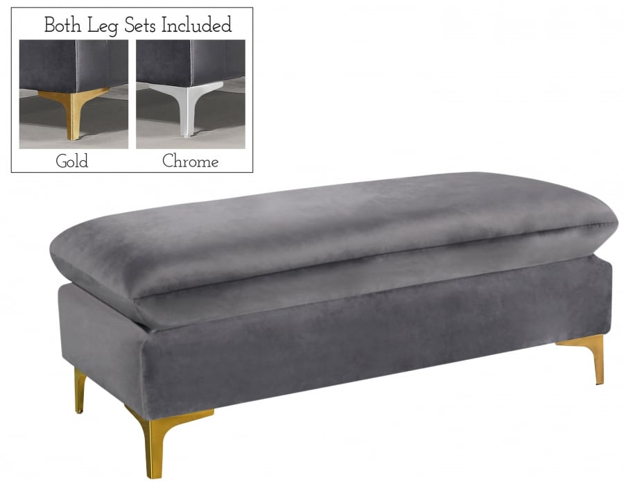 Naomi Velvet Ottoman | Bench In Gray - Hyme Furniture
