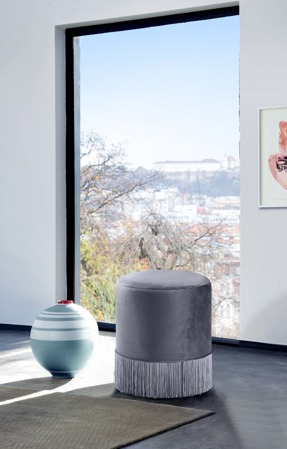 Teddy Velvet Ottoman | Stool In Gray - Hyme Furniture
