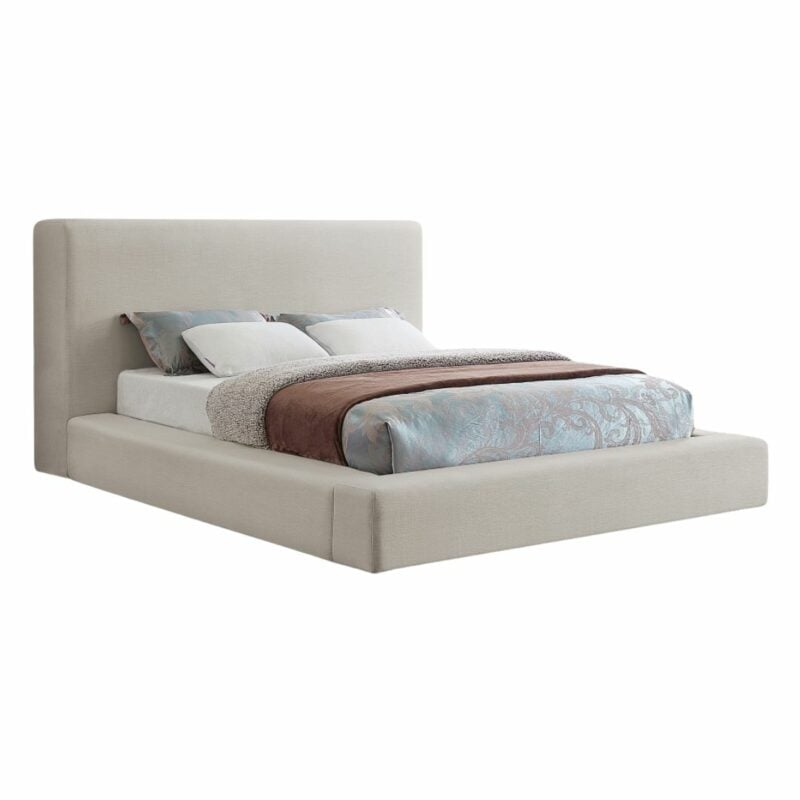 Devin Linen Textured Fabric Queen Bed In Beige - Hyme Furniture