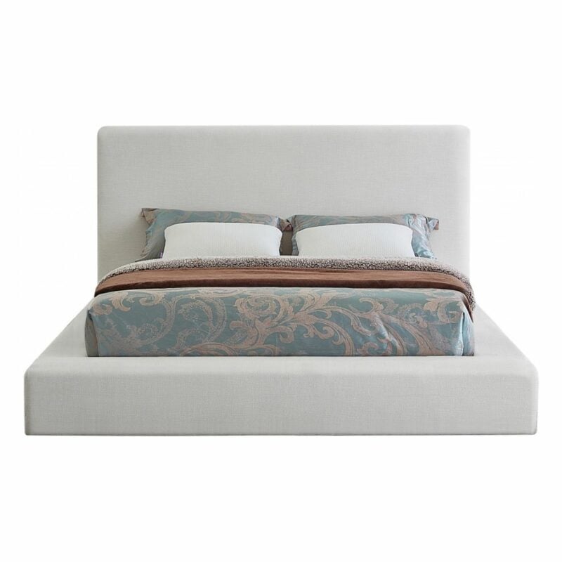 Devin Linen Textured Fabric King Bed In Cream - Hyme Furniture